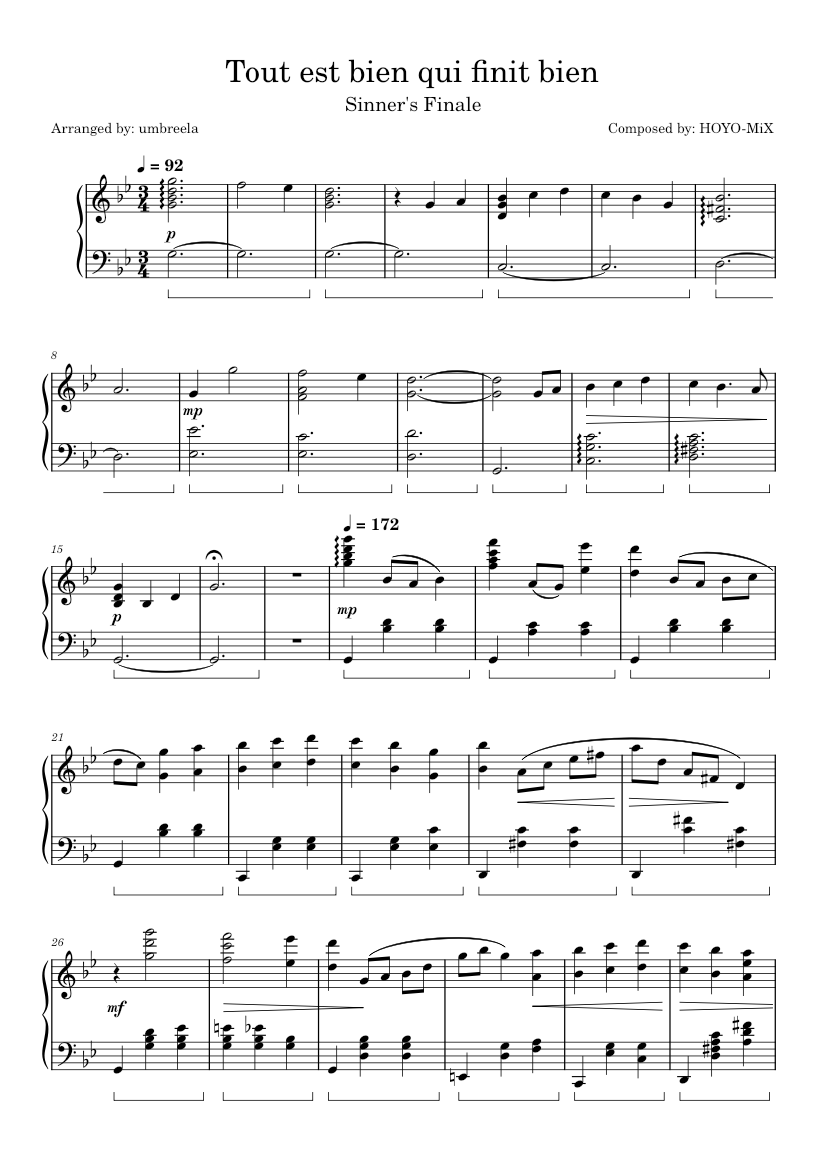 Tout est bien qui finit bien – HOYO-MiX (Sinner's Finale) Sheet Music ...
