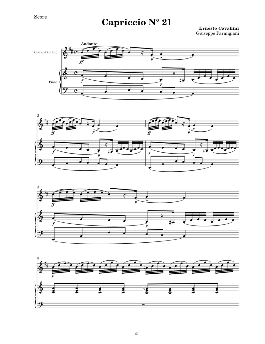 Capriccio N° 21 – Ernesto Cavallini Sheet music for Piano, Woodwinds ...