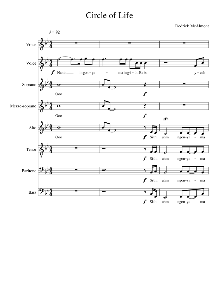 Circle Of Life Sheet music for Soprano, Alto, Tenor, Bass voice & more ...