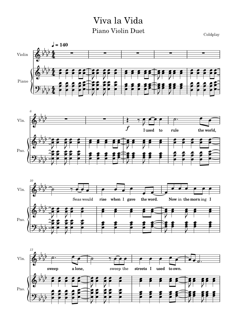 Viva la Vida – Coldplay Viva La Vida Piano Violin Duet Sheet Music for ...