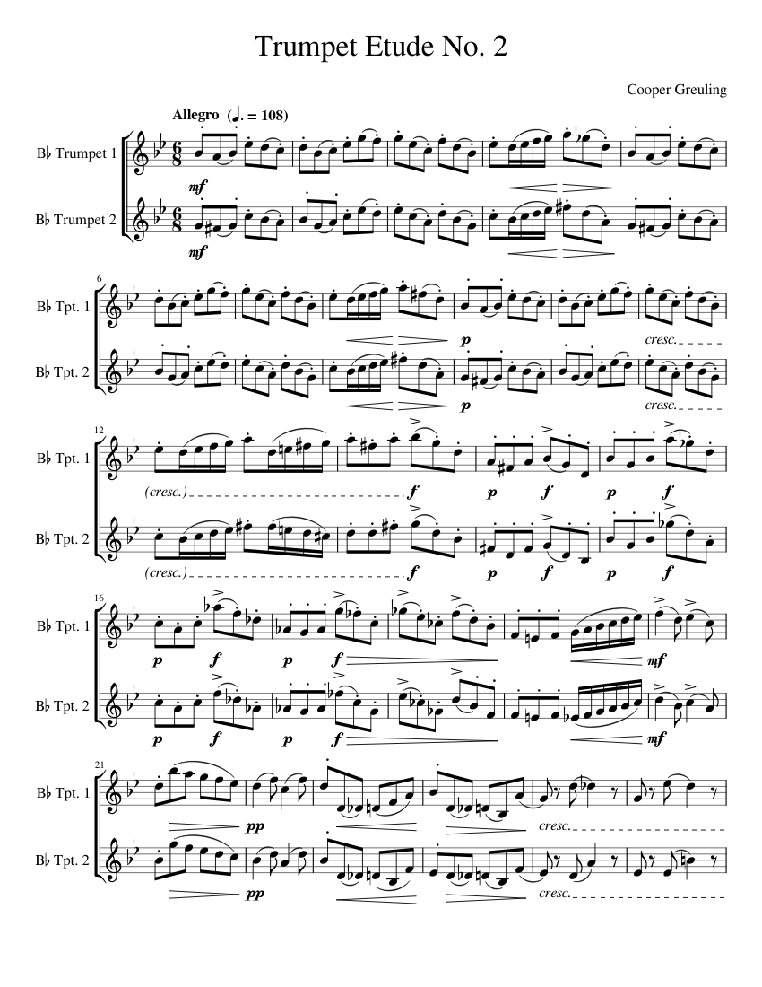 Trumpet Etude No. 2 Sheet music for Trumpet in b-flat (Brass Duet) | Musescore.com