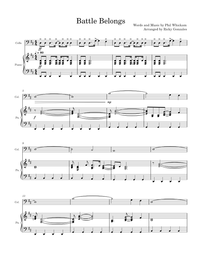 Battle Belongs Sheet Music for Piano, Cello (Solo) | MuseScore.com
