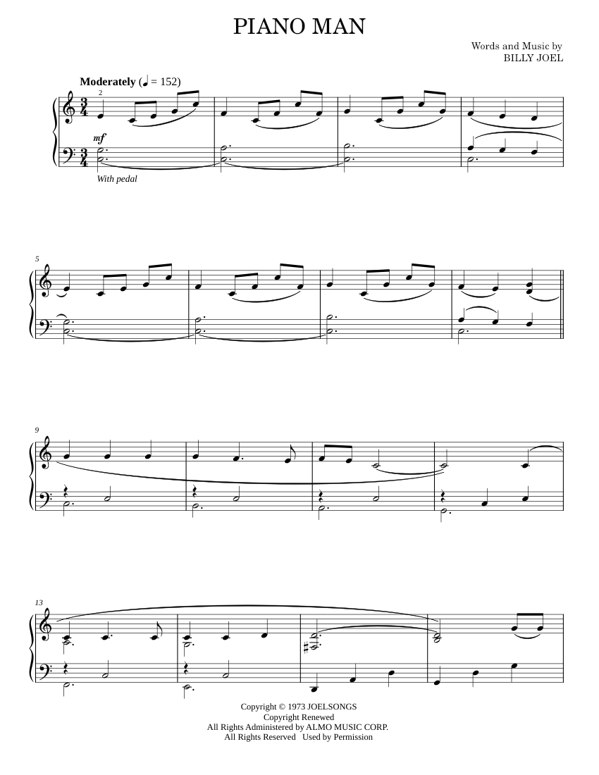 Play Official version of Piano man Sheet Music by Billy Joel for Piano ...
