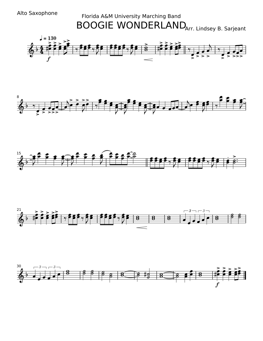 Boogie Wonderland - Earth, Wind & Fire Sheet Music for Saxophone alto (Solo) | MuseScore.com