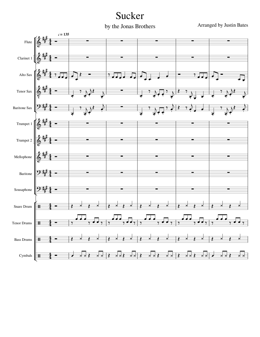 Sucker Sheet music for Mellophone, Flute, Clarinet in b-flat, Saxophone ...