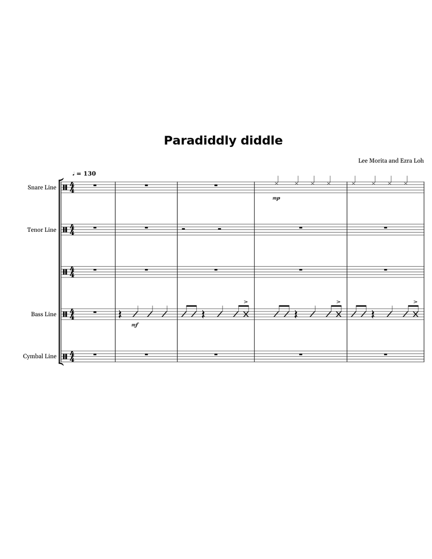 Paradiddly diddle Sheet music for Snare drum, Crash, Tenor drum, Bass drum (Marching Band ...
