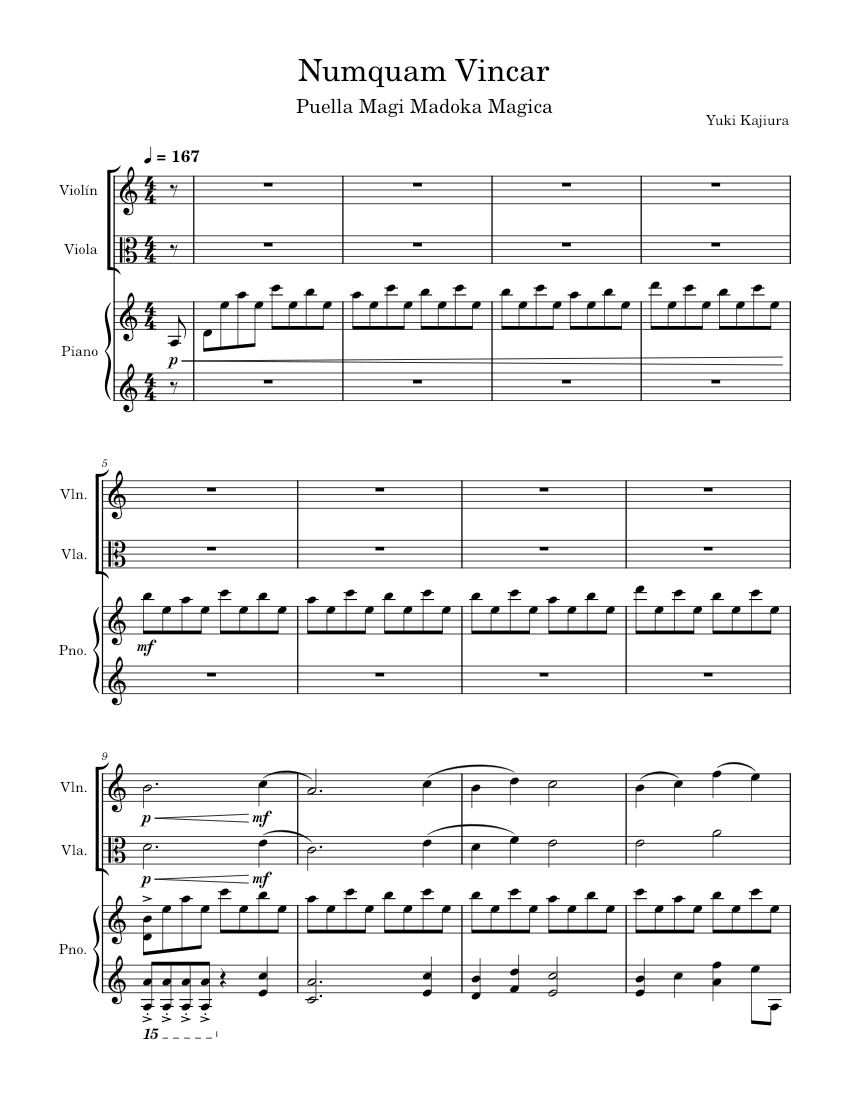 Numquam Vincar – Yuki Kajiura Sheet Music for Piano, Violin, Viola ...