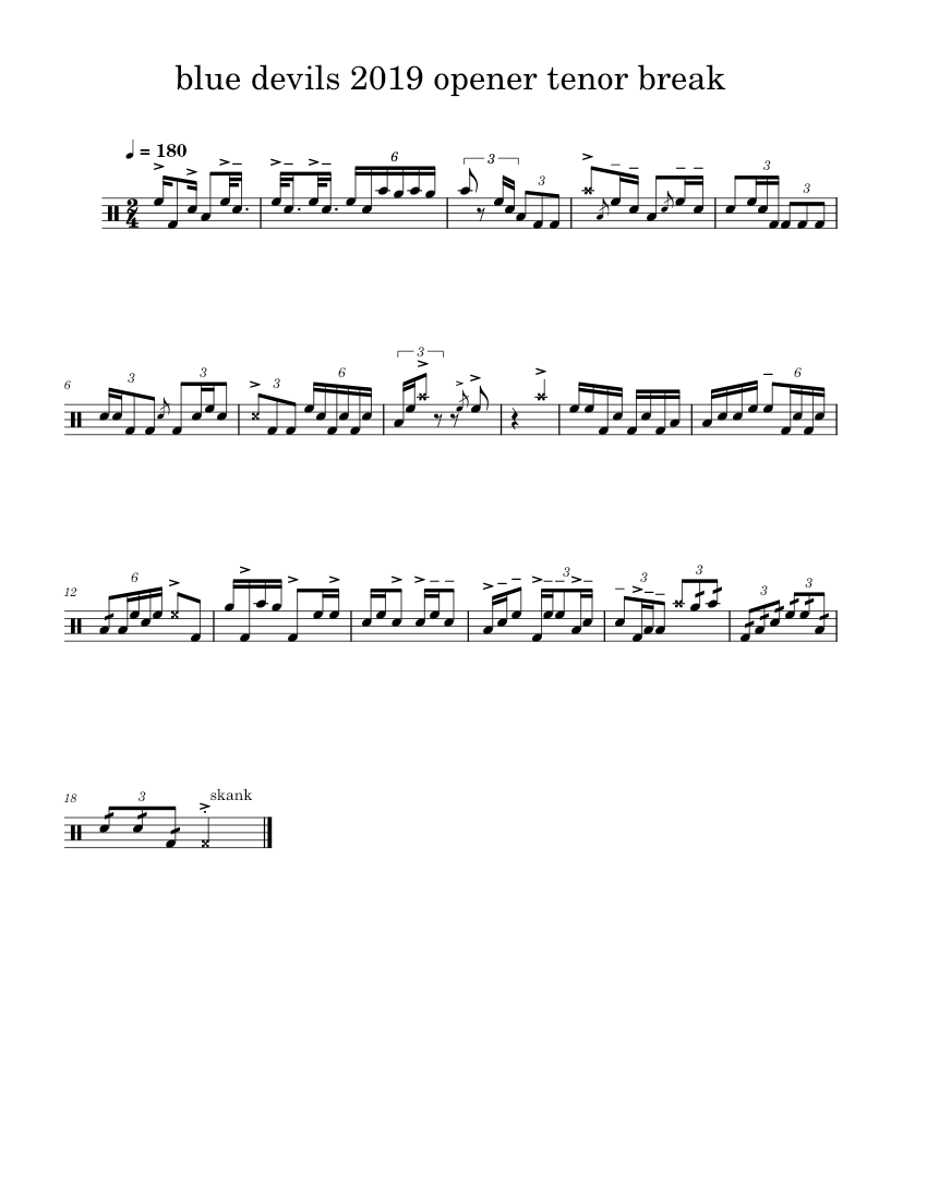 blue devils 2019 opener tenor break Sheet music for Tenor drum (Solo ...