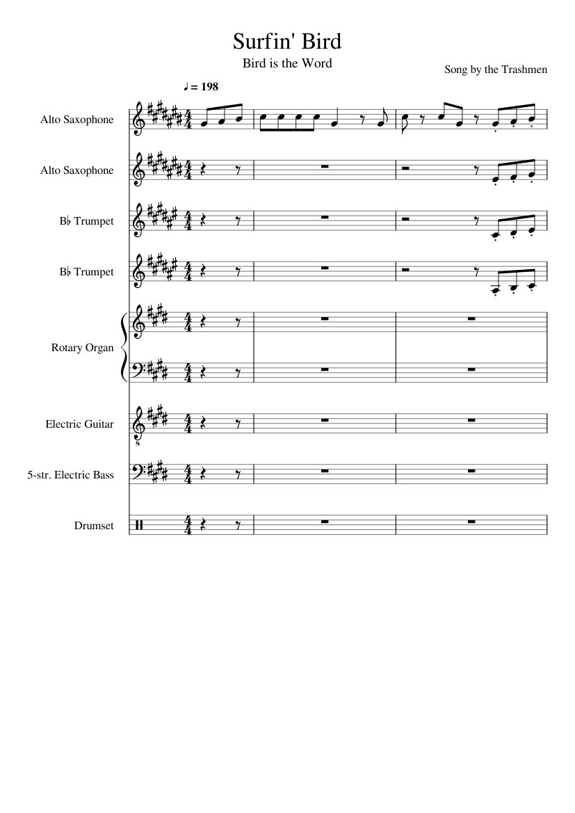 Surfin' Bird Sheet Music for Organ, Saxophone alto, Trumpet in b-flat ...