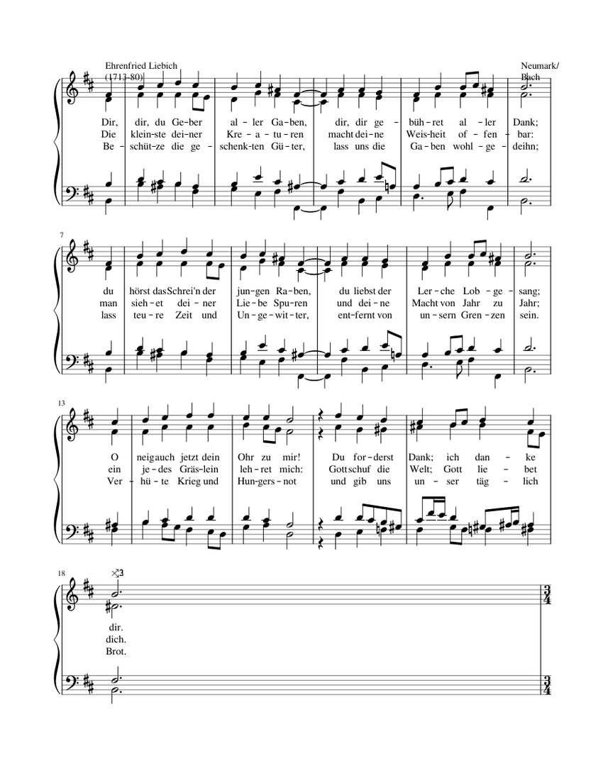 Dir, dir du Geber - Georg Neumark - piano tutorial