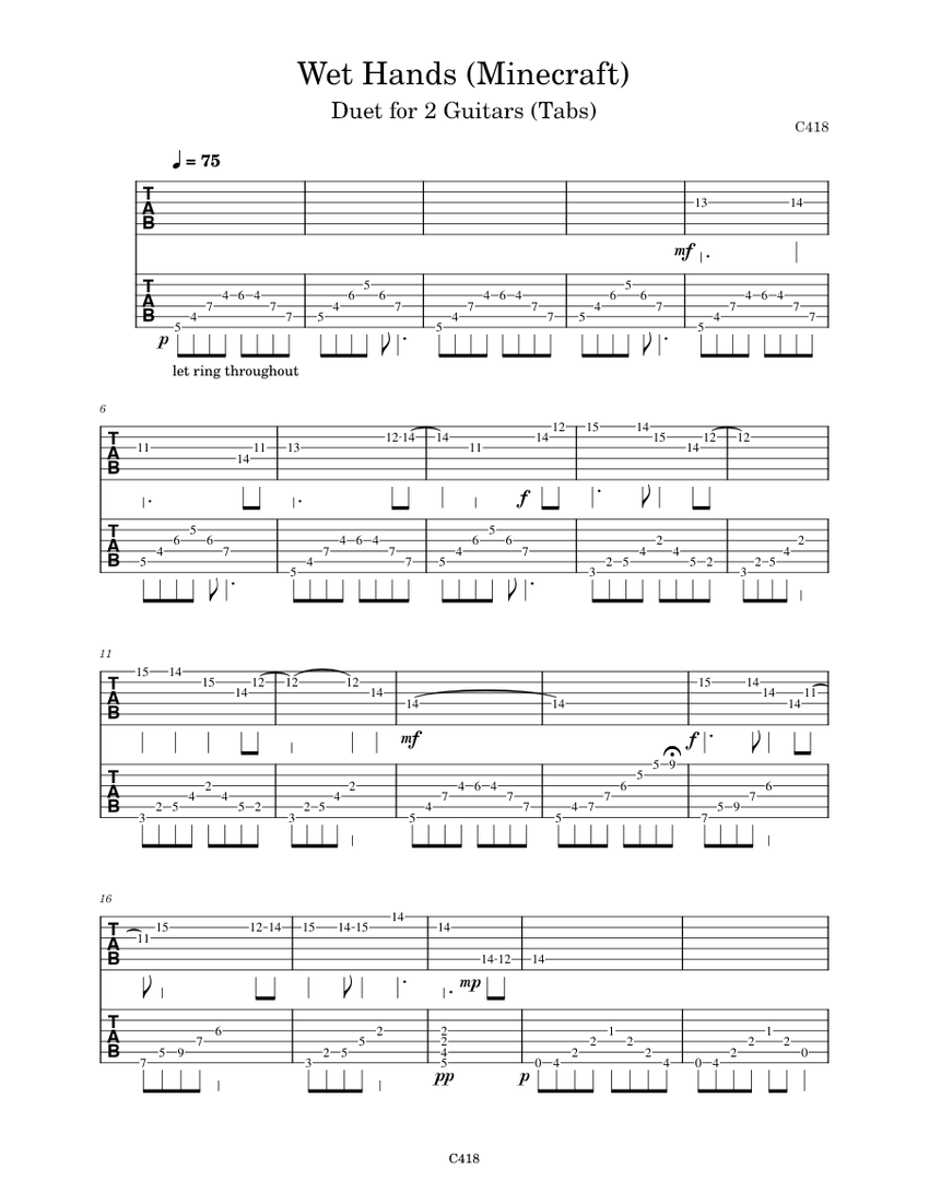 Wet Hands – C418 Sheet music for Guitar (Mixed Duet) | Musescore.com