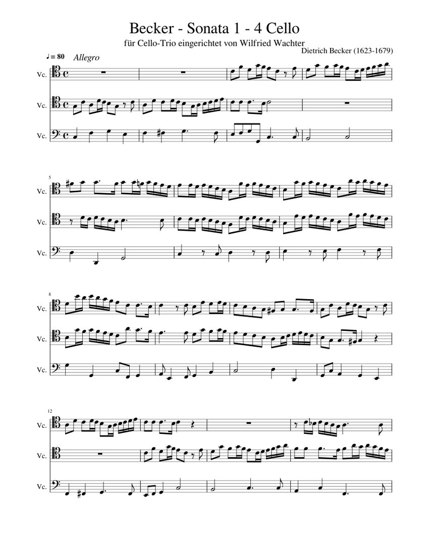 Becker - Sonata 1 - 4 Cello Sheet music for Cello (Mixed Trio ...