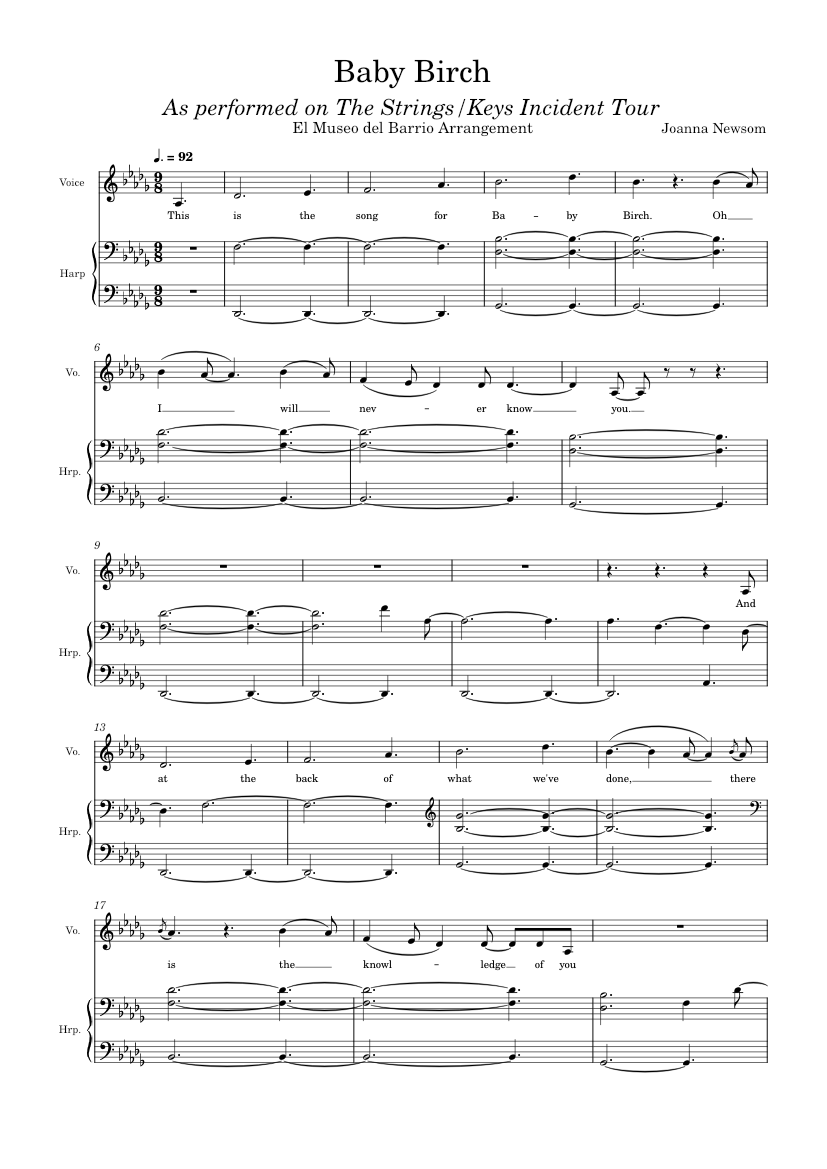 Baby Birch – Joanna Newsom (Unfinished) Sheet music for Vocals, Harp ...