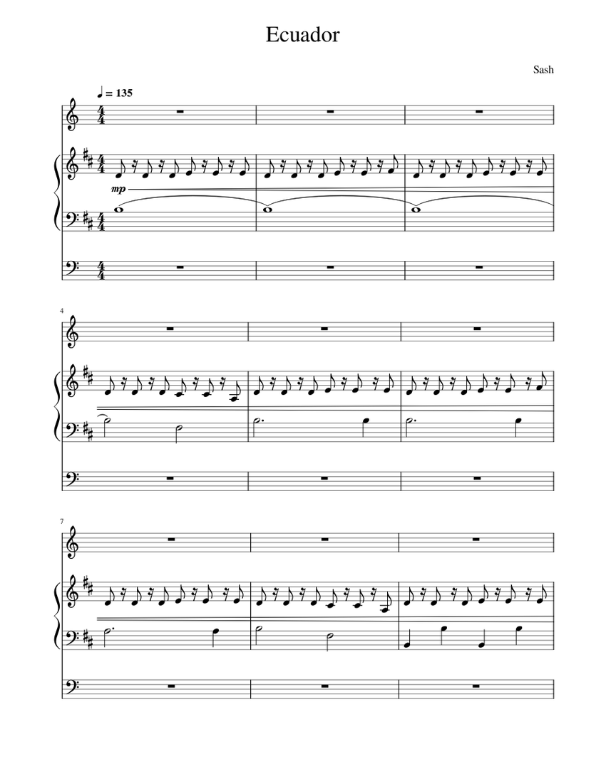 Ecuador – Sash! Sheet music for Piano (Piano Four Hand) | Musescore.com