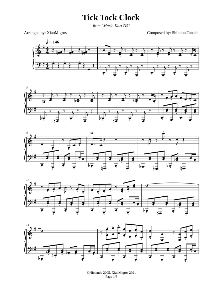 Tick Tock Clock - Mario Kart DS Sheet music for Piano (Solo ...