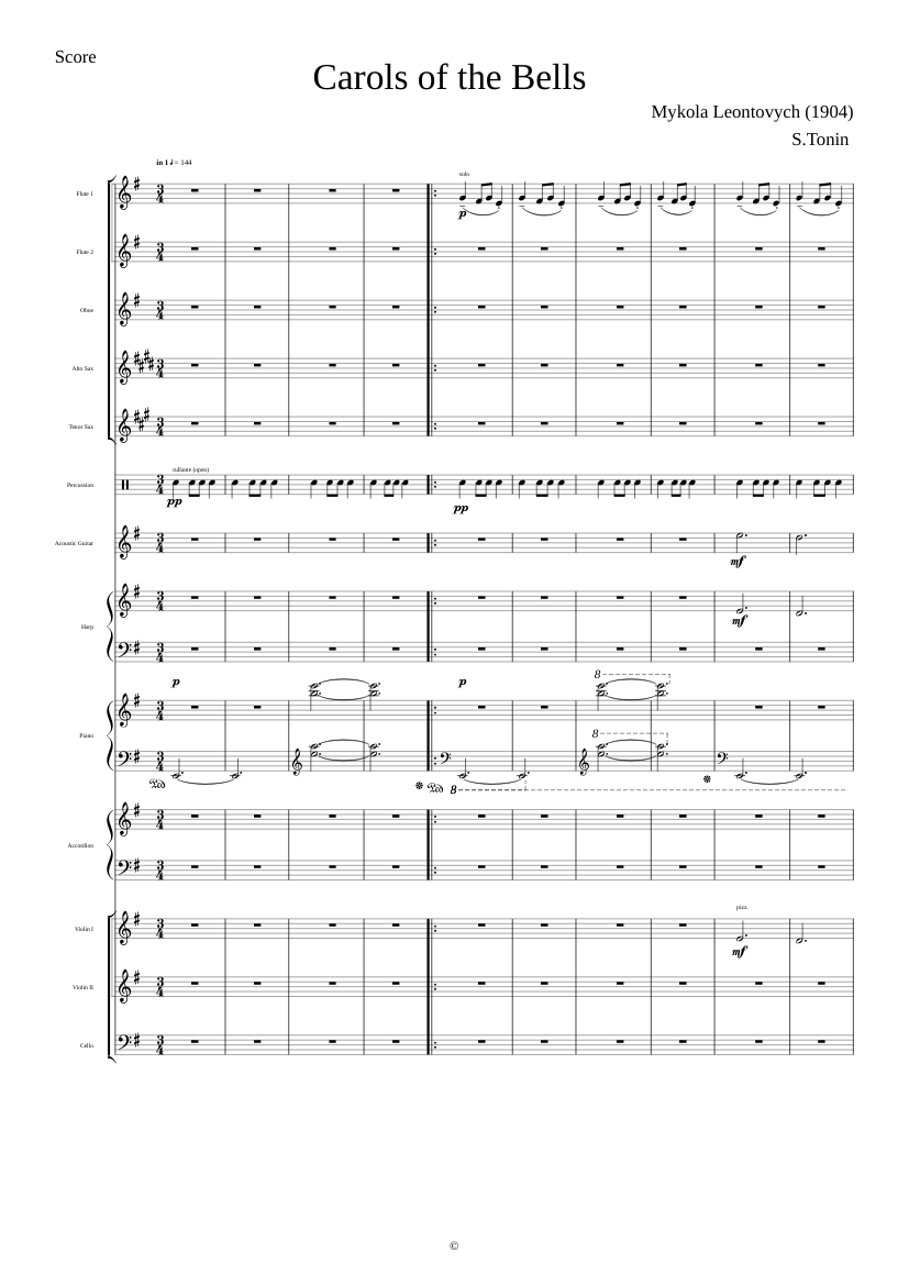 Carol of the Bells - school orchestra Sheet music for Piano, Accordion ...