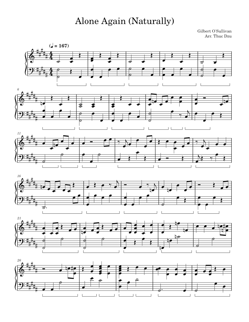 Alone Again (Naturally) – Gilbert O'Sullivan (Piano Solo) Sheet music ...