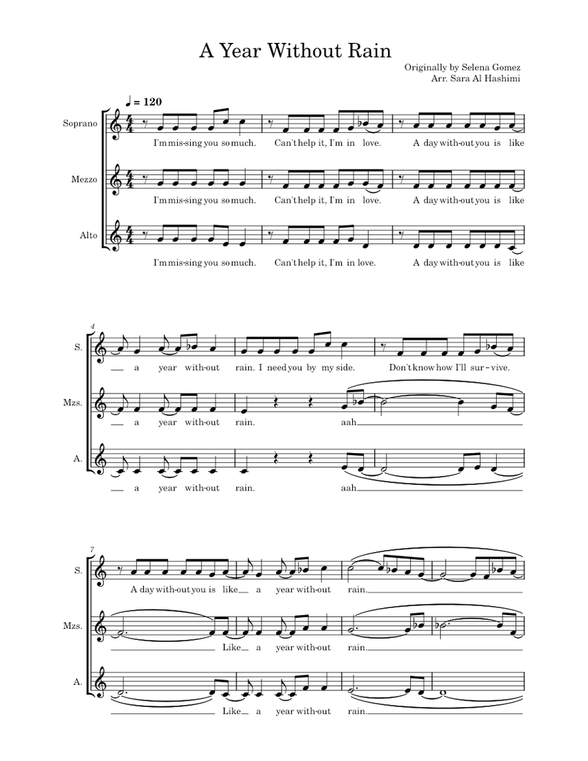 A Year Without Rain Sheet music for Soprano, Alto, Mezzo soprano (A ...