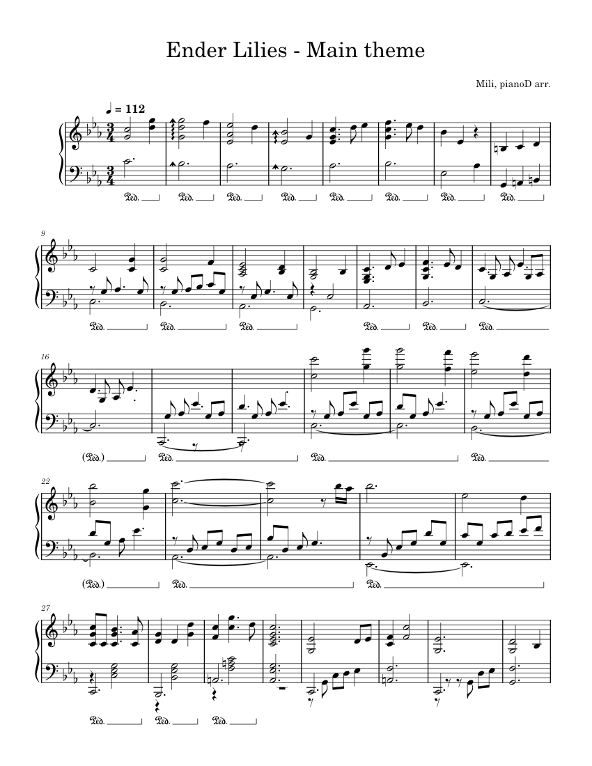 Ender Lilies Main theme - Mili Sheet Music for Piano (Solo) easy ...