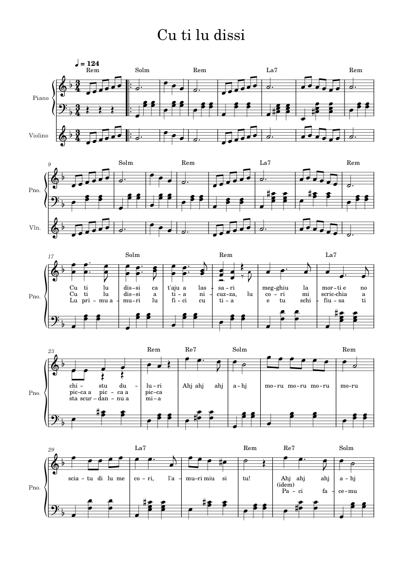 Cu ti lu dissi – Rosa Balistreri Sheet music for Piano, Violin (Solo ...