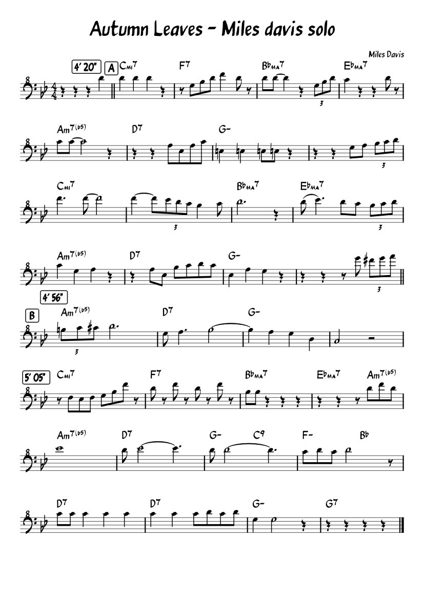 Autumn leaves – Joseph Kosma Autumn_Leaves - Miles Davis solo first cycle Sheet music for Piano ...