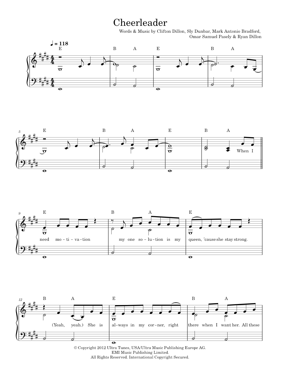 Play Official version of Cheerleader sheet music by Omi for Piano ...