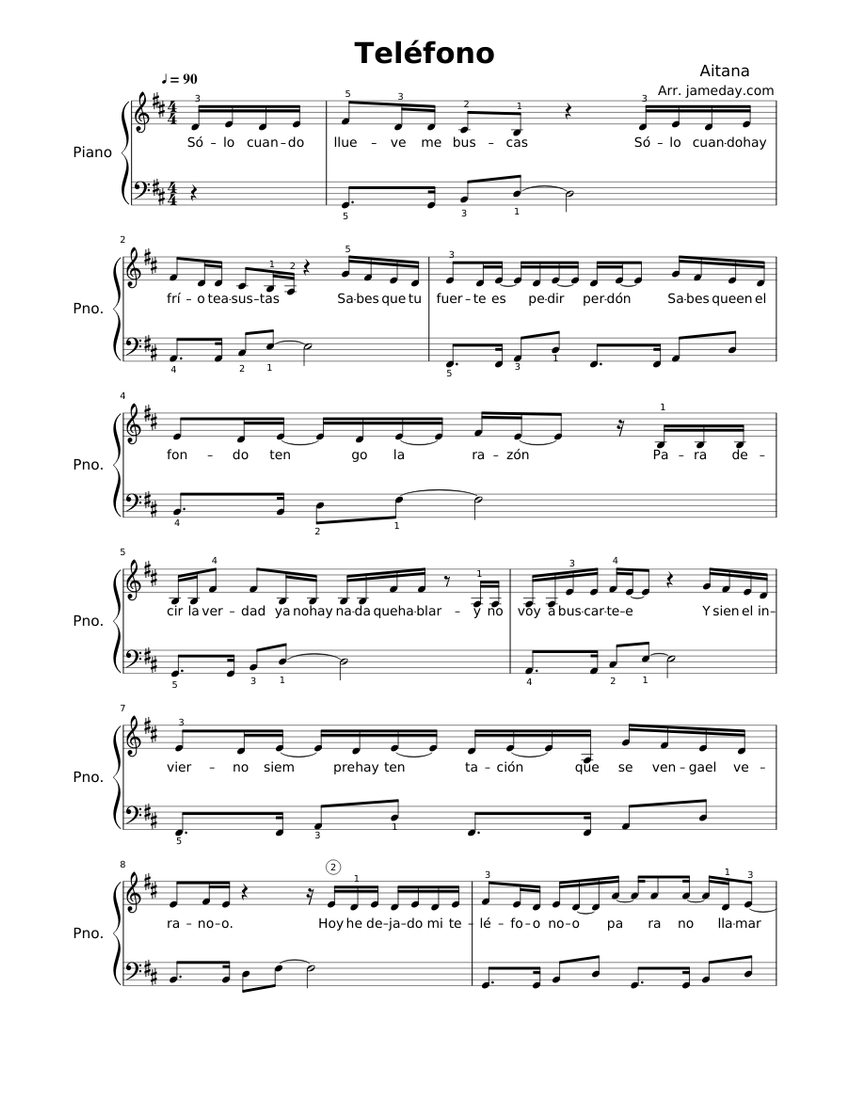 Teléfono (Aitana) Sheet music for Piano (Solo) | Musescore.com