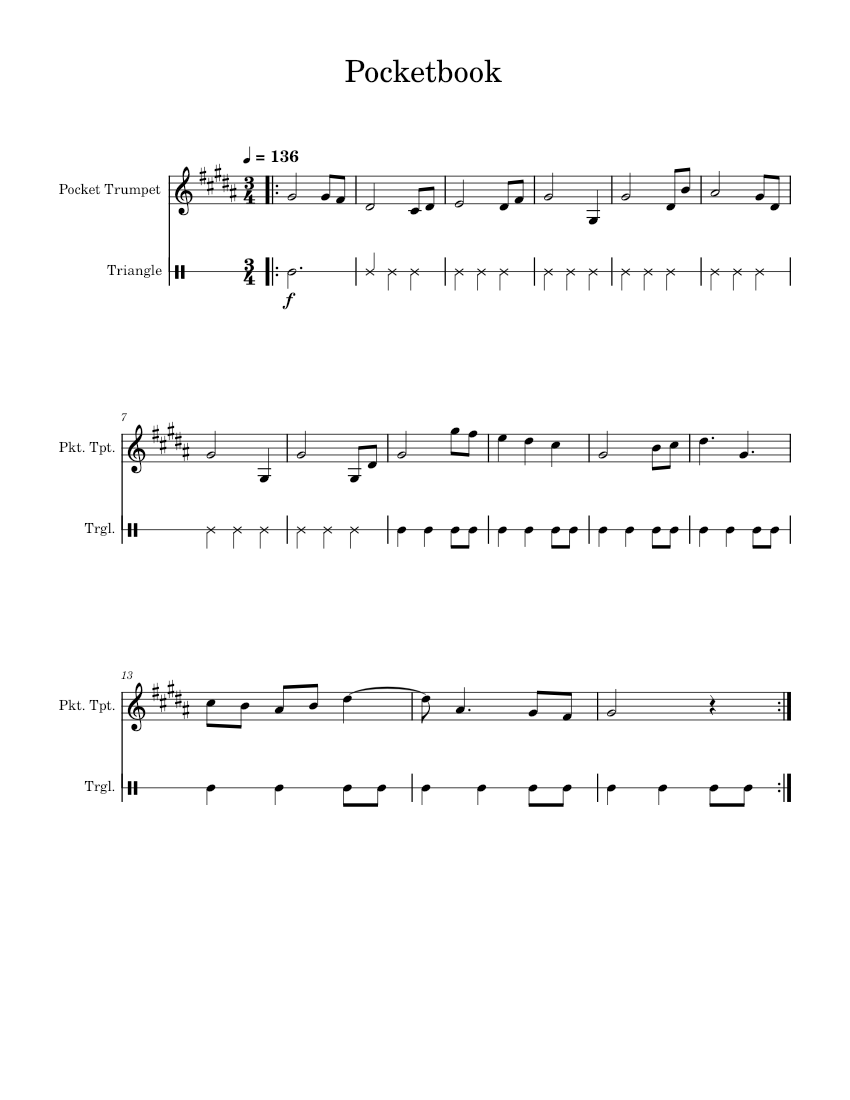 Pocketbook Sheet music for Strings group, Trumpet other (Mixed Duet ...