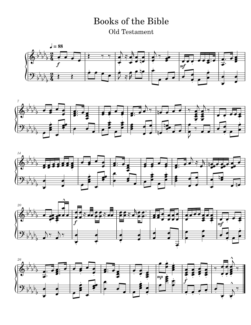 Books of the Bible Song (Old Testament) Sheet Music for Piano (Solo ...