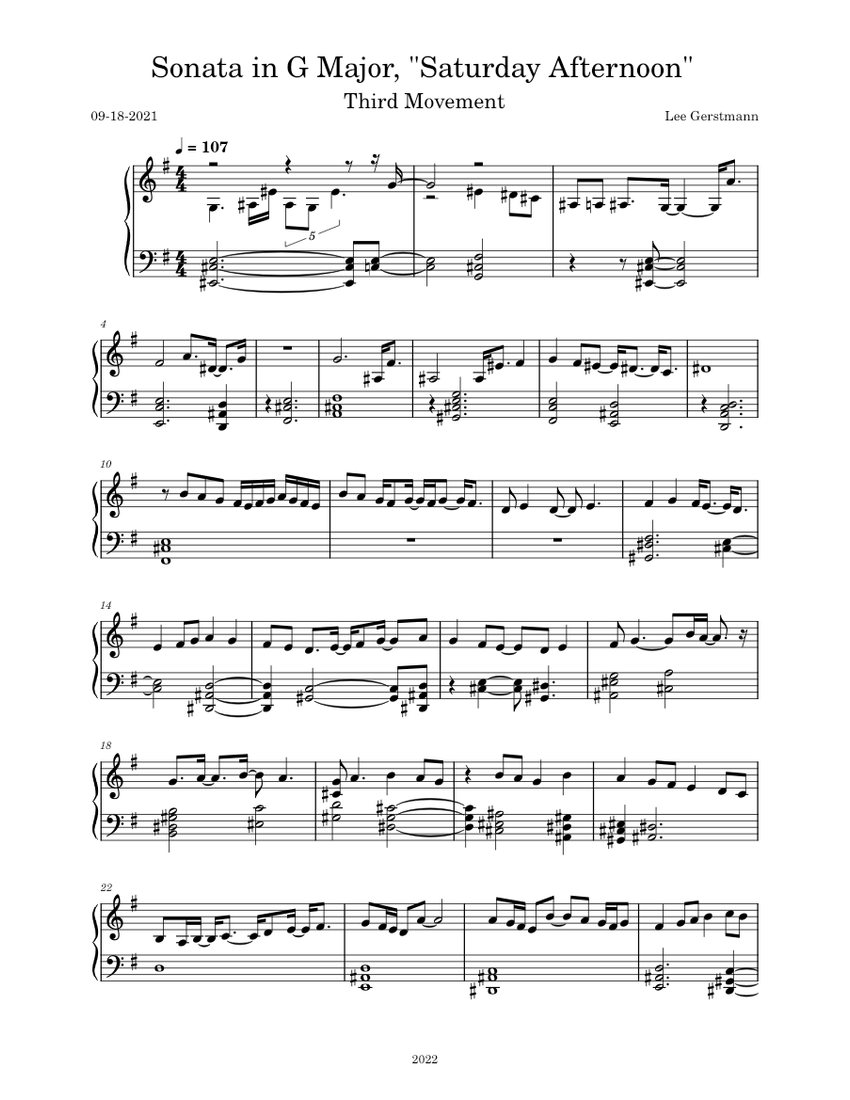 Sonata in G Major, Saturday Afternoon 3 Sheet music for Piano (Solo ...