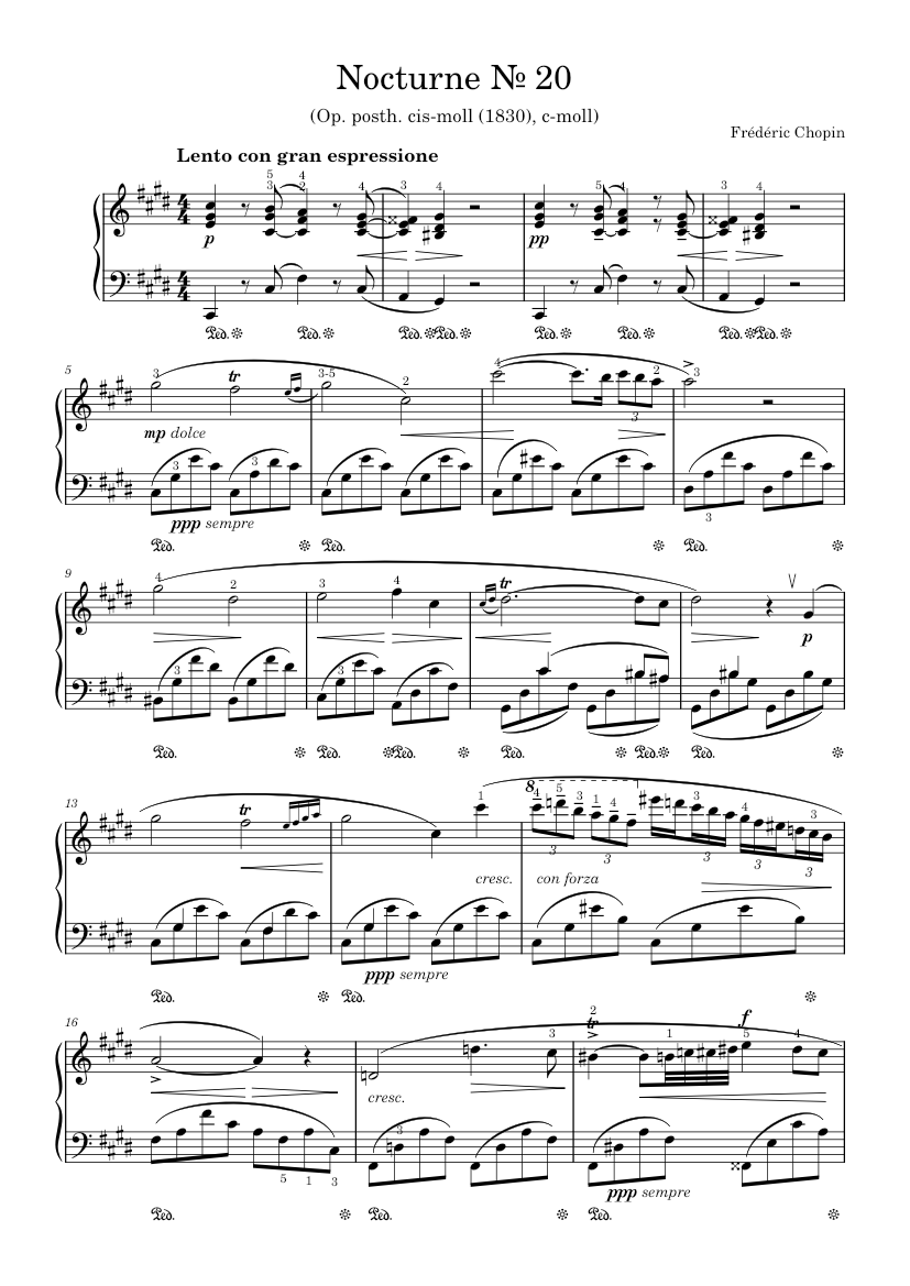 Nocturne No. 20 in C♯ minor, Op. posth. – Frédéric Chopin Sheet Music for Piano (Solo ...