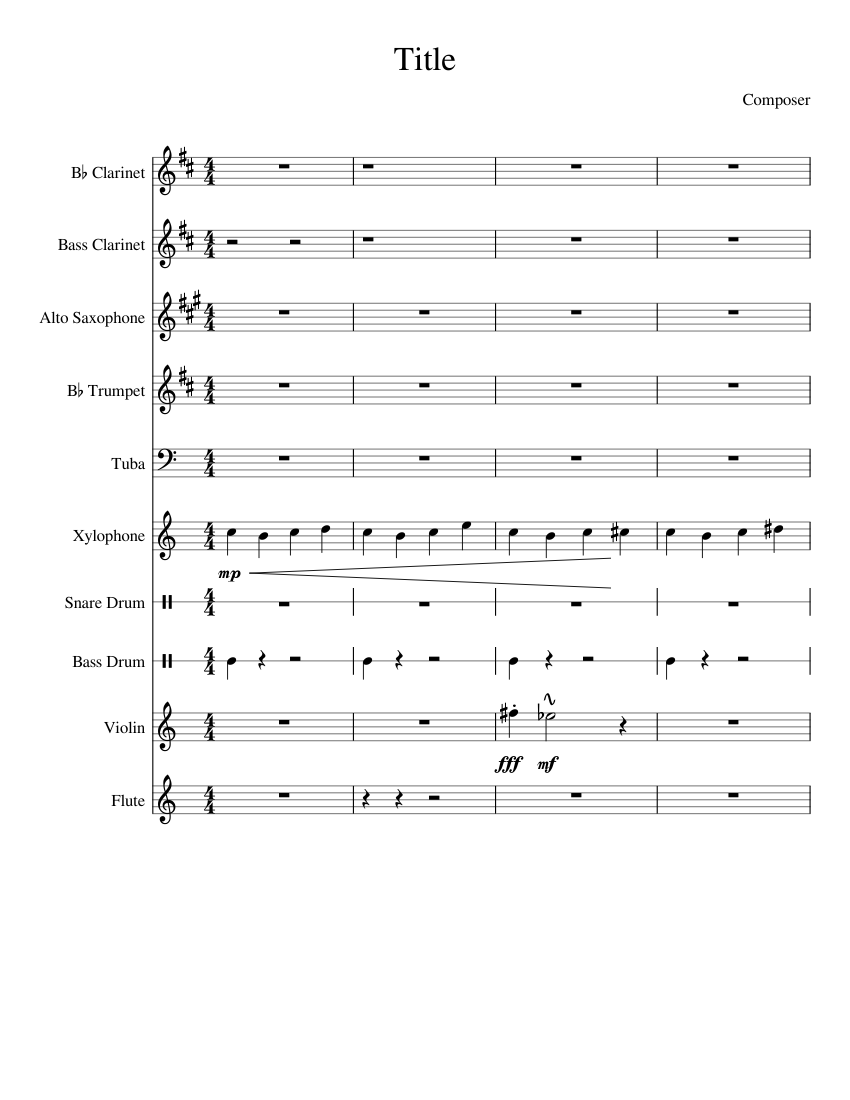 Band Project Scary Music Sheet music for Piano, Tuba, Flute, Clarinet ...