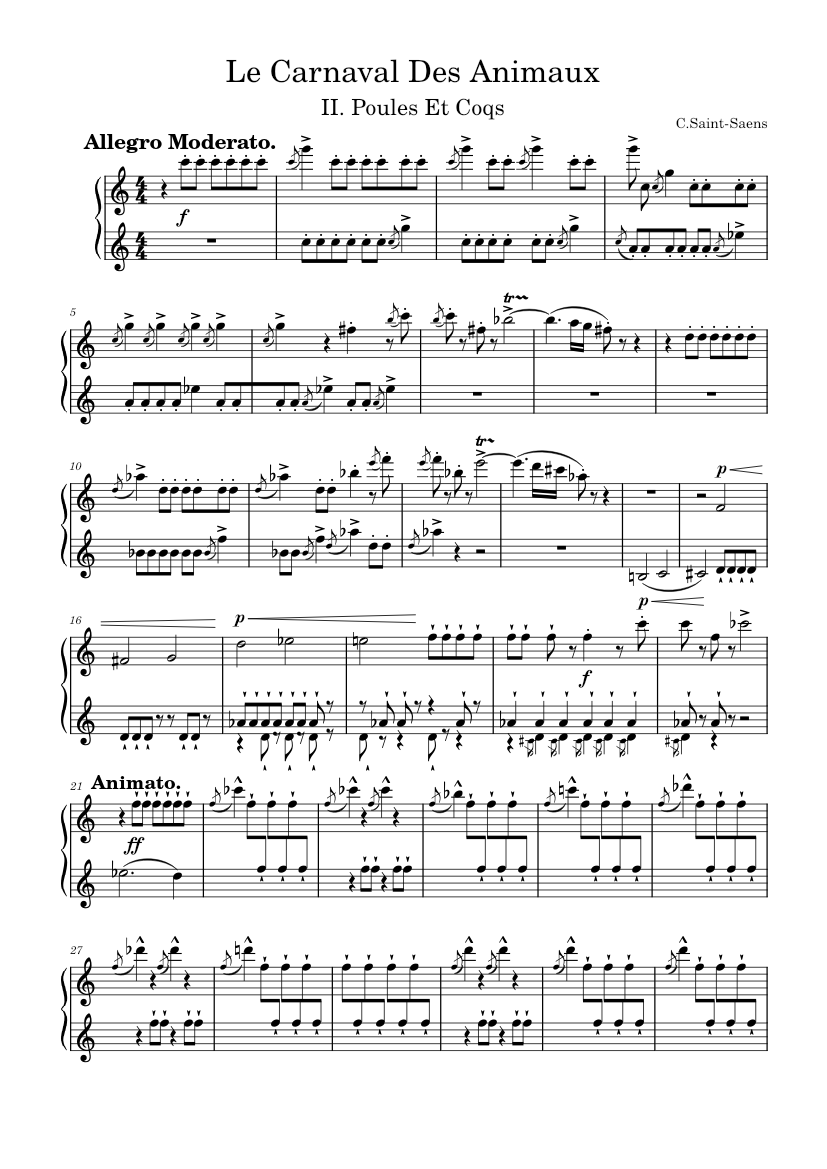 Le Carnaval Des Animaux, II. Poules Et Coqs – C.Saint-Saens Sheet music ...