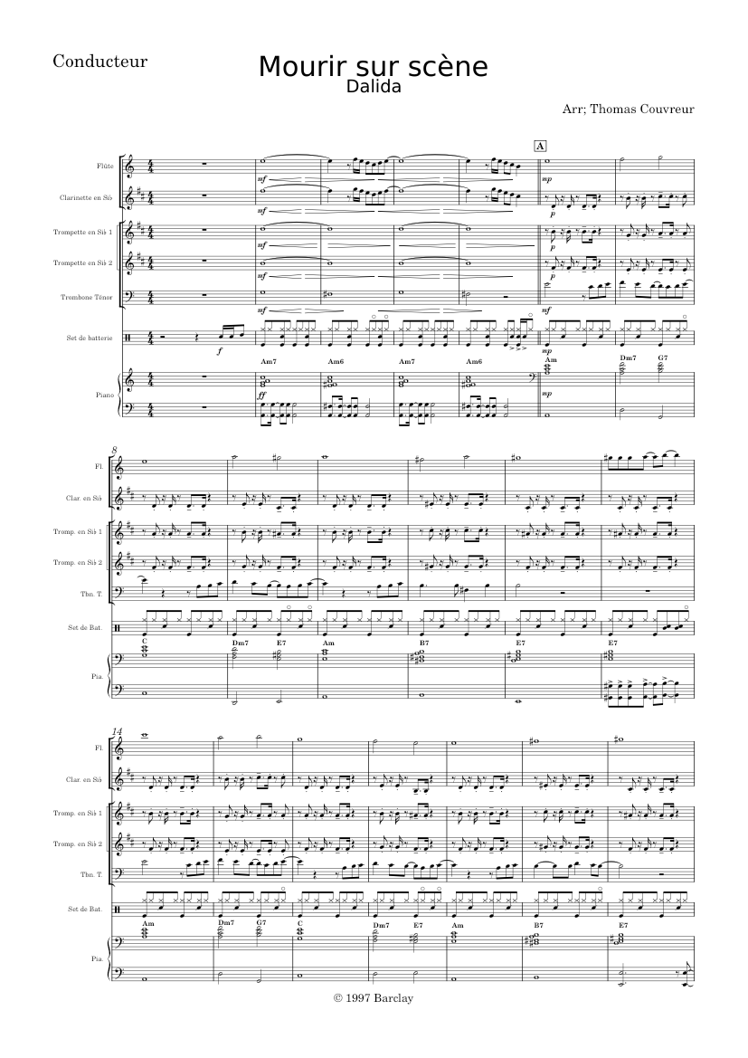 Mourir sur scène – Dalida Sheet Music with Chords for Piano, Trombone ...