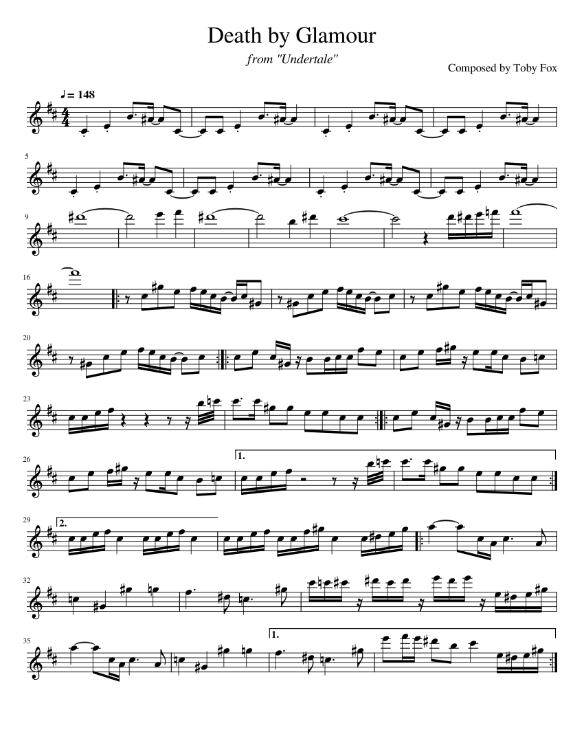 Death by Glamour – Toby Fox Death by Glamour Sheet Music for Saxophone ...
