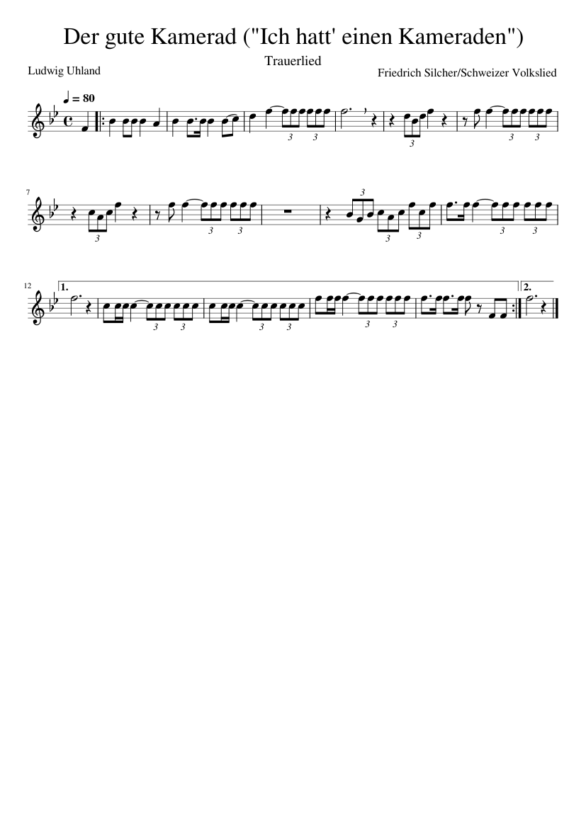 Der gute Kamerad - Ich hatte einen Kameraden - B-Dur Trompete ...