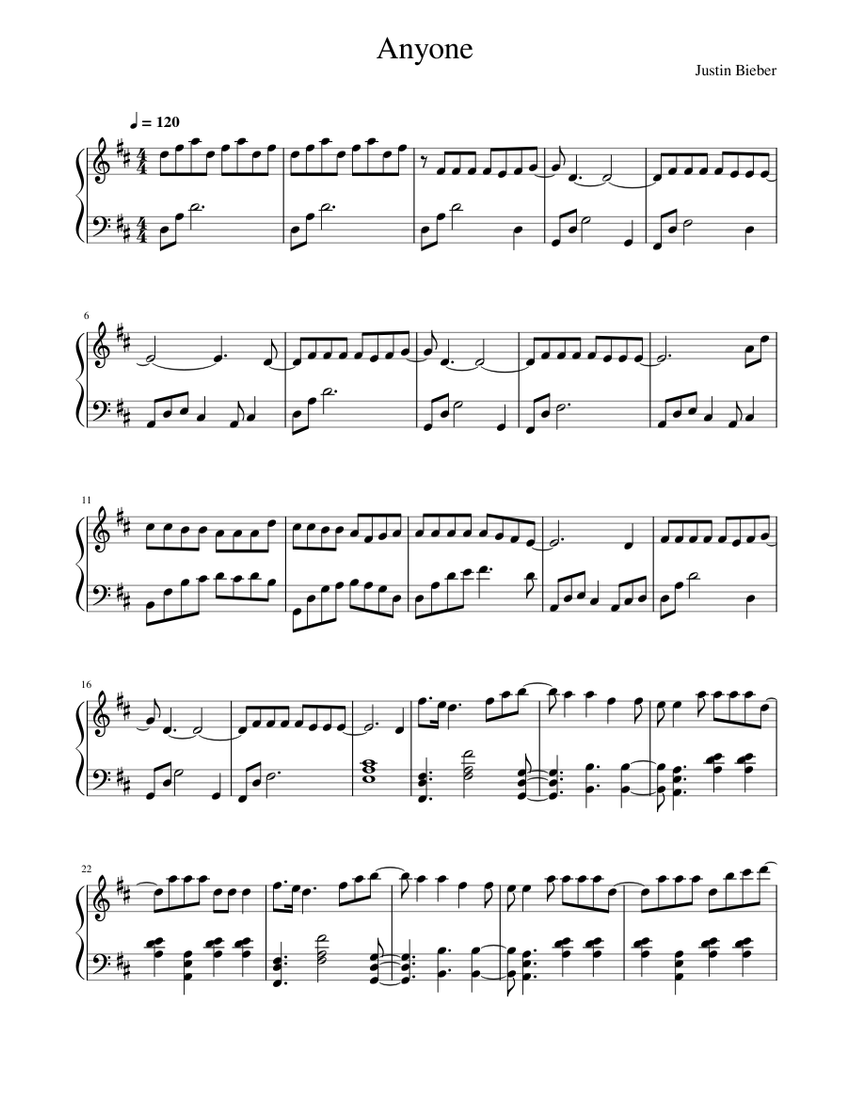 Anyone – Justin Bieber Sheet music for Piano (Solo) | Musescore.com