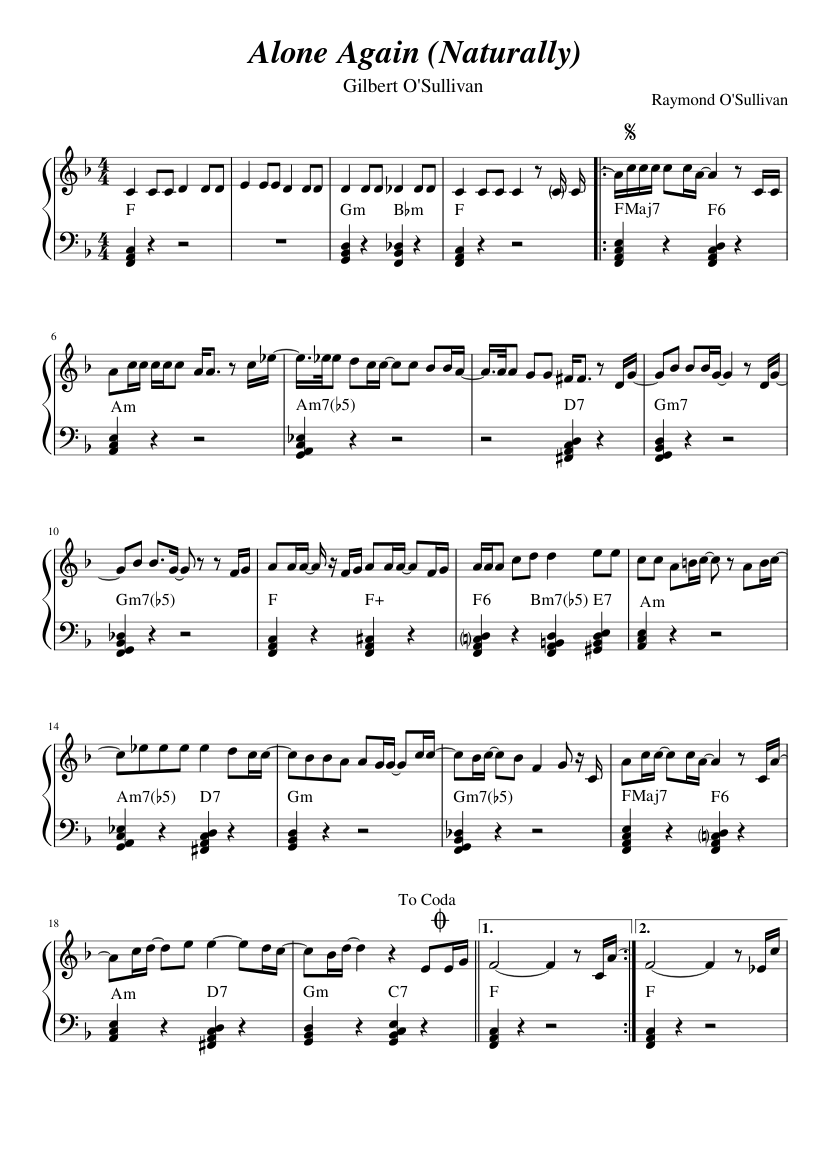 Alone Again (Naturally) Sheet music for Piano (Solo) Easy | Musescore.com
