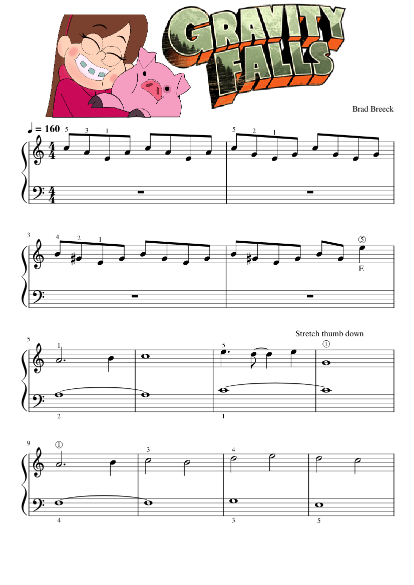 Gravity Falls Theme – Brad Breeck (Very Easy Piano) Sheet Music for ...