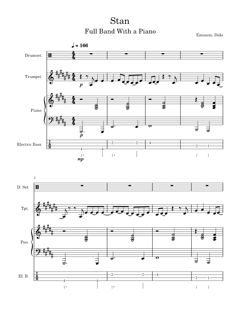 Stan – Eminem Stan Full Band (Piano) Sheet music for Piano, Bass guitar ...