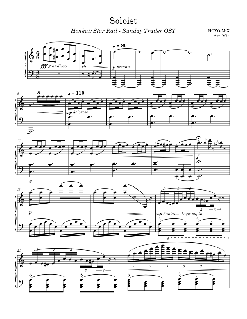 Soloist – HOYO-MiX (Honkai: Star Rail/HSR - Sunday Trailer OST) Sheet ...