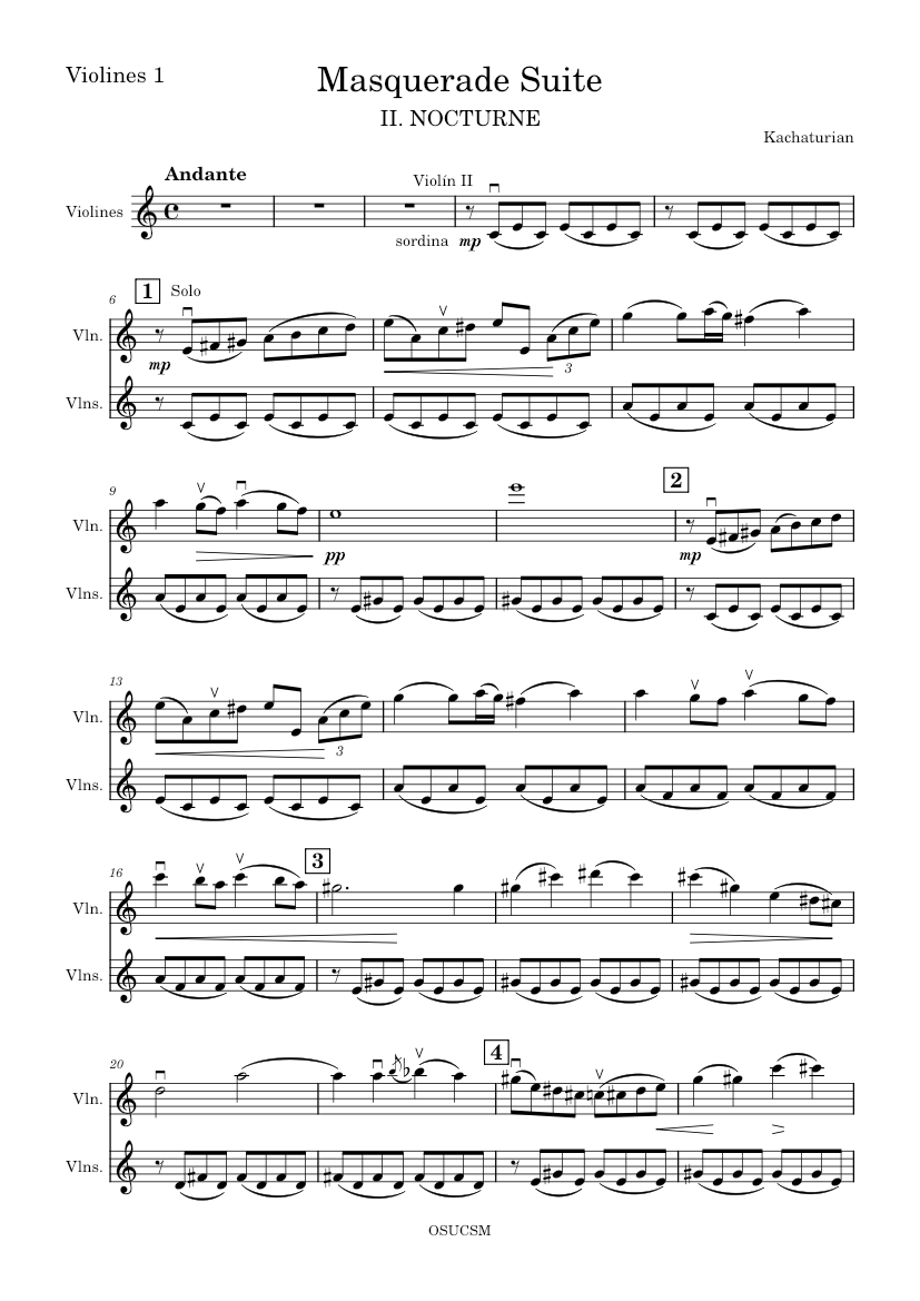 Masquerade – Aram Khachaturian TheMasquerade Violín I Nocturne Sheet Music for Violin, Strings ...