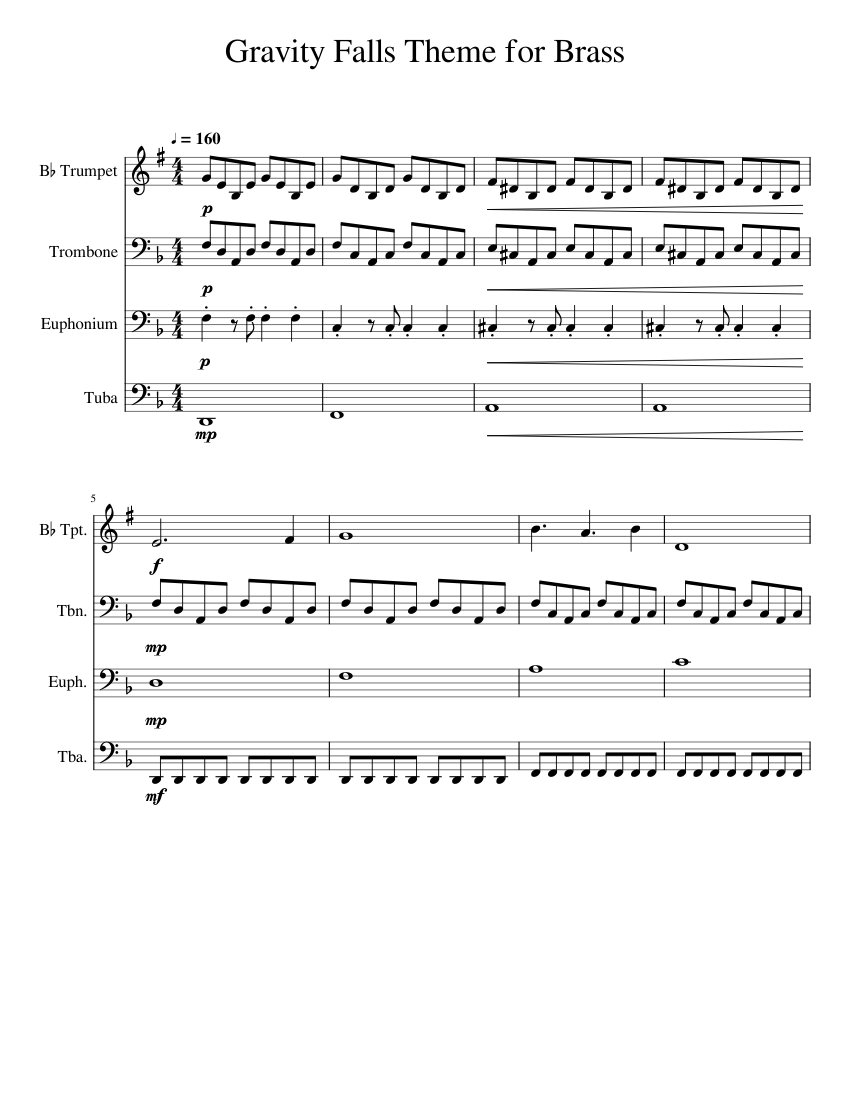 Gravity Falls Theme for Brass Sheet music for Trombone, Euphonium, Tuba, Trumpet in b-flat ...