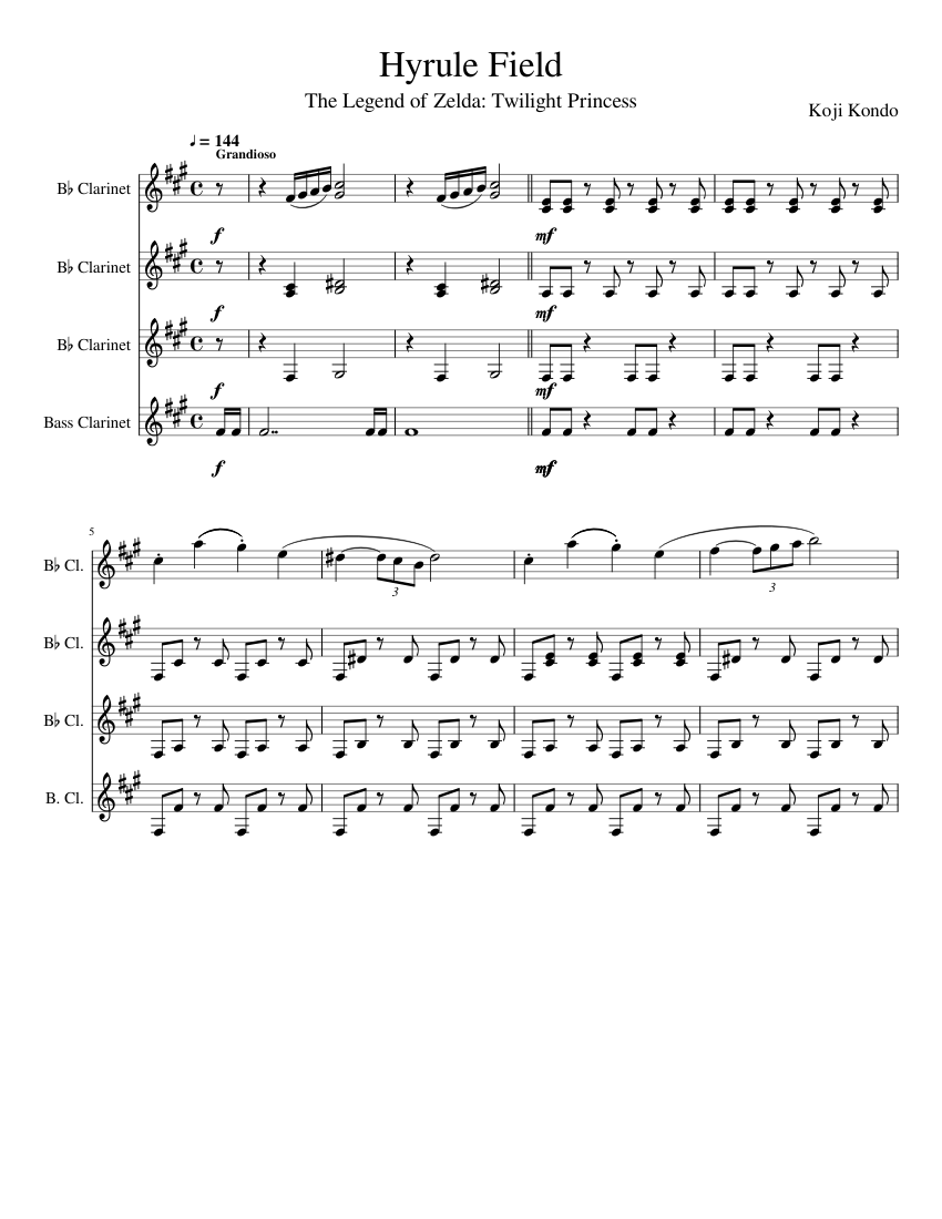 Hyrule Field for Clarinet Choir- The Legend of Zelda: Twilight Princess Sheet Music for Clarinet ...