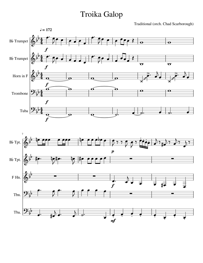 Troika Galop Sheet music for Trombone, Tuba, Trumpet in b-flat, French horn (Brass Quintet ...