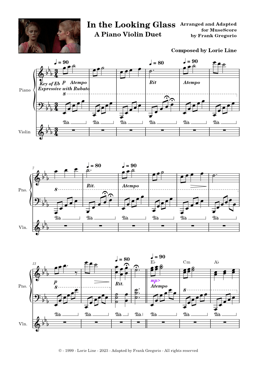 In The Looking Glass, by Lorie Line Sheet music for Piano, Violin (Solo ...