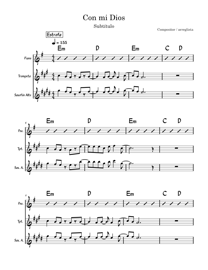Con mi Dios Sheet Music with Chords for Piano, Saxophone alto, Trumpet ...