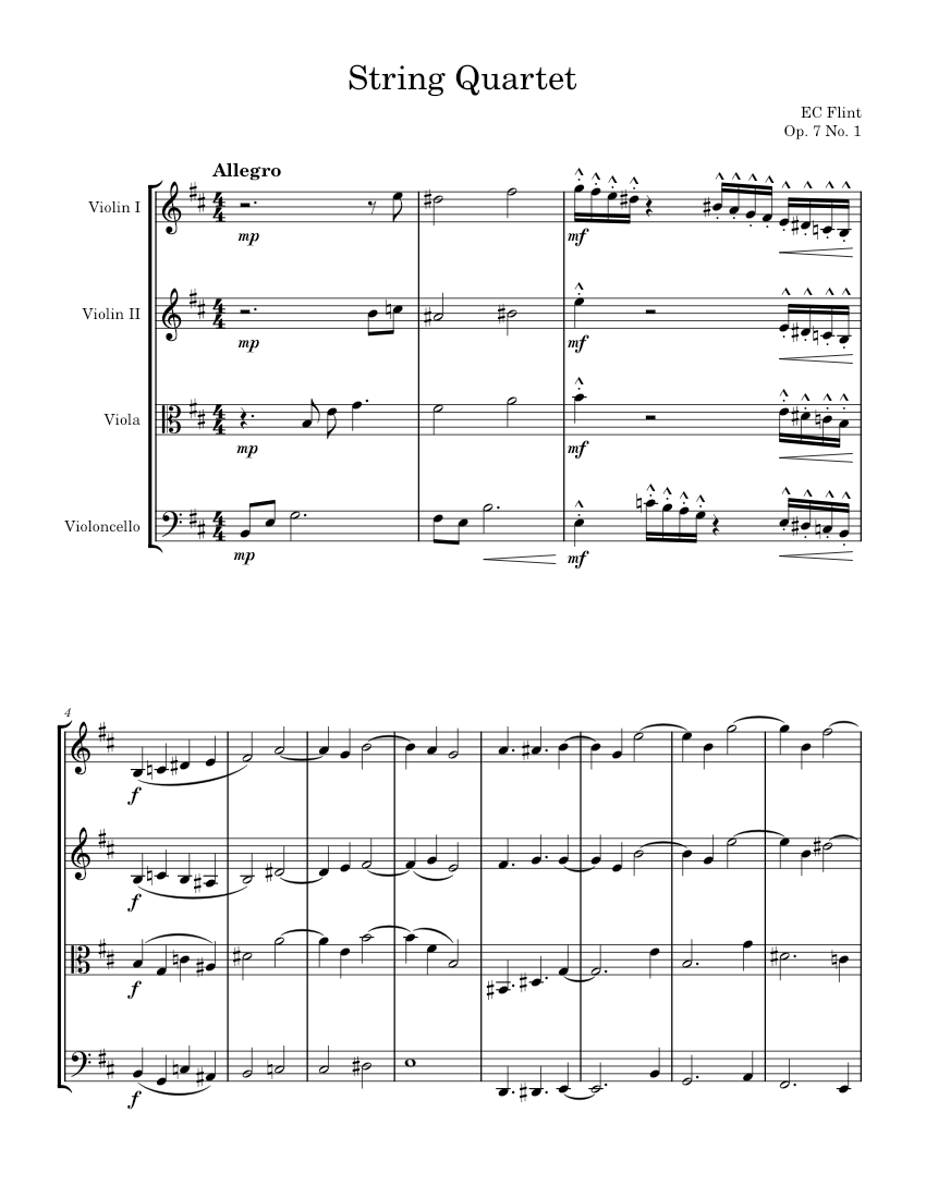 String Quartet Op. 7 No. 1 Mvmt III - Allegro Sheet music for Violin ...
