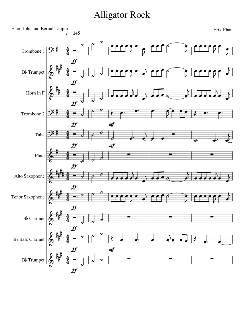 Alligator Rock Sheet music for Trombone, Tuba, Flute, Clarinet in b ...