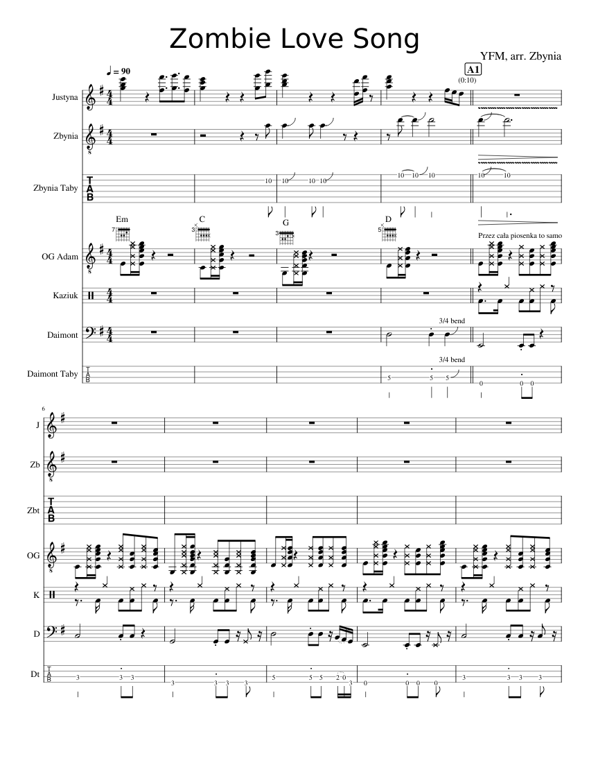 Zombie Love Song – Your Favorite Martian Zombie Love Song Sheet music ...